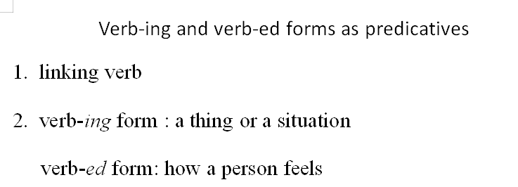Verb-ing and verb-ed forms as predicatives