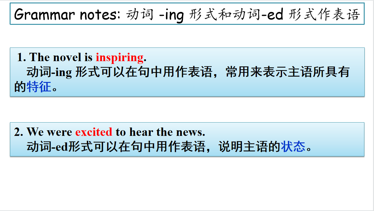 Verb-ing and verb-ed forms as predicatives