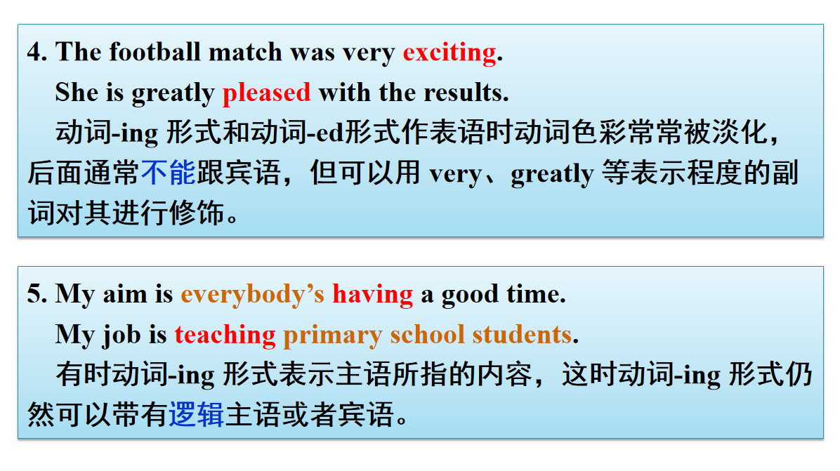 Verb-ing and verb-ed forms as predicatives